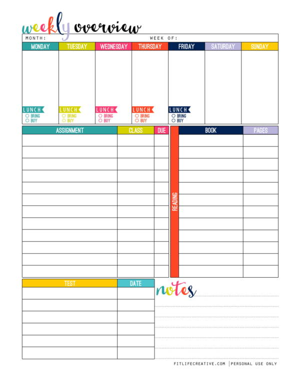 Free Student Weekly Planner Pdf