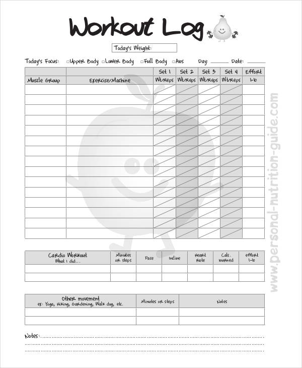 Free Printable Workout Log Sheets Pdf