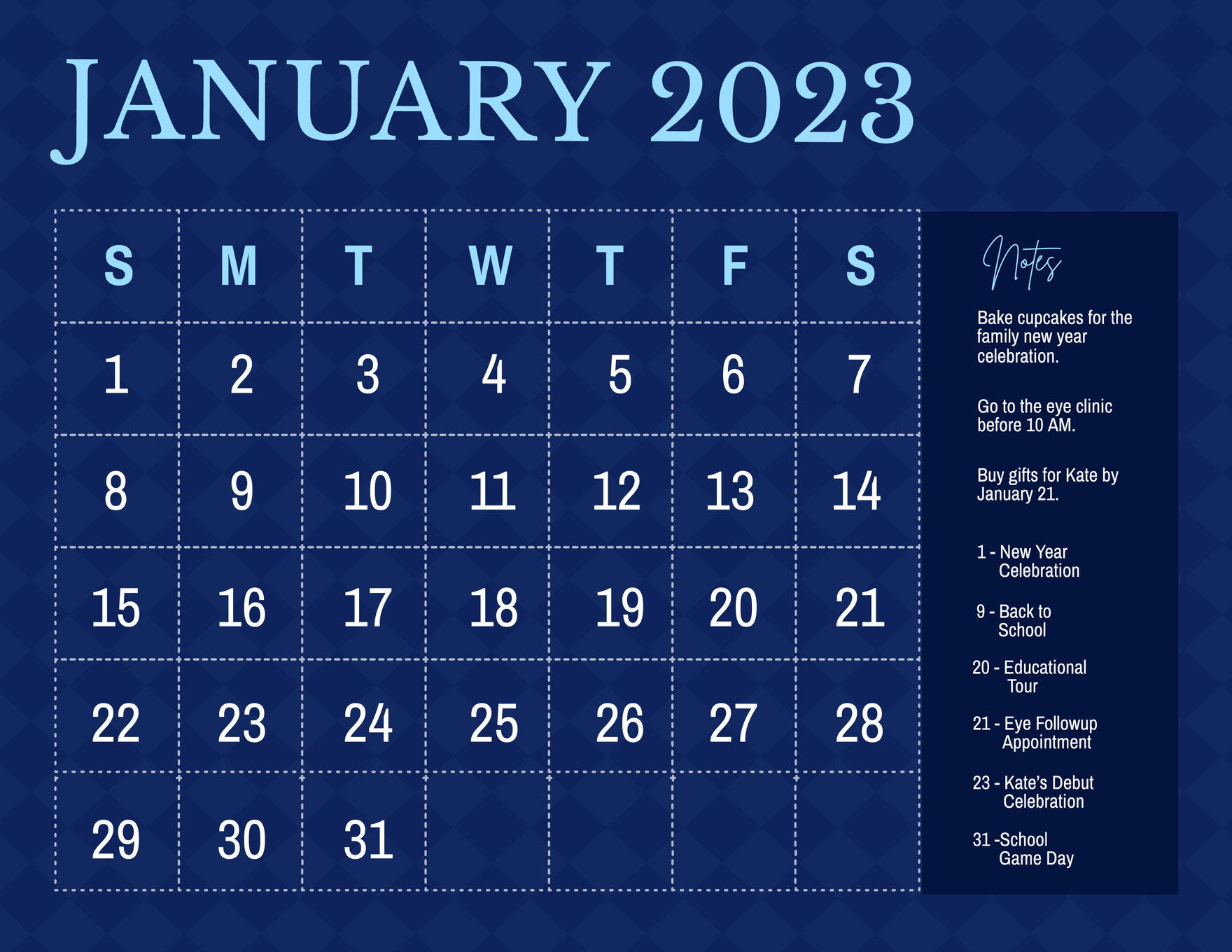 January 2023 Calendar Clip Art