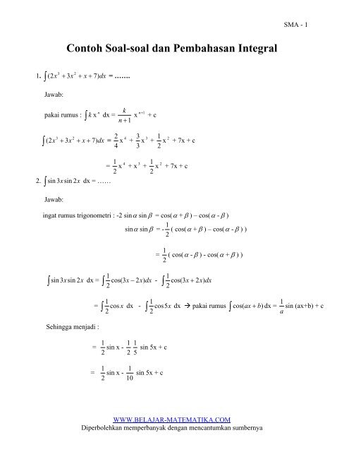 Soal Dan Pembahasan Integral Parsial Trigonometri