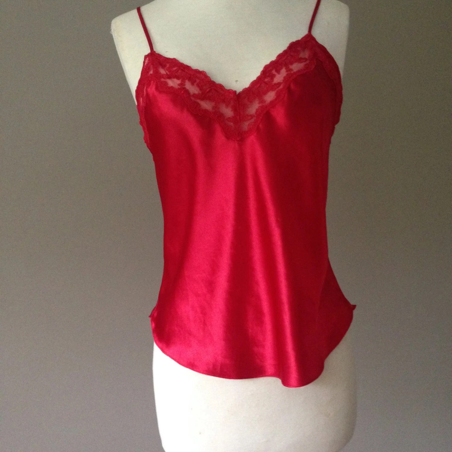 M Satin Camisole Lingerie Top Red Satin With Lace Size Medium