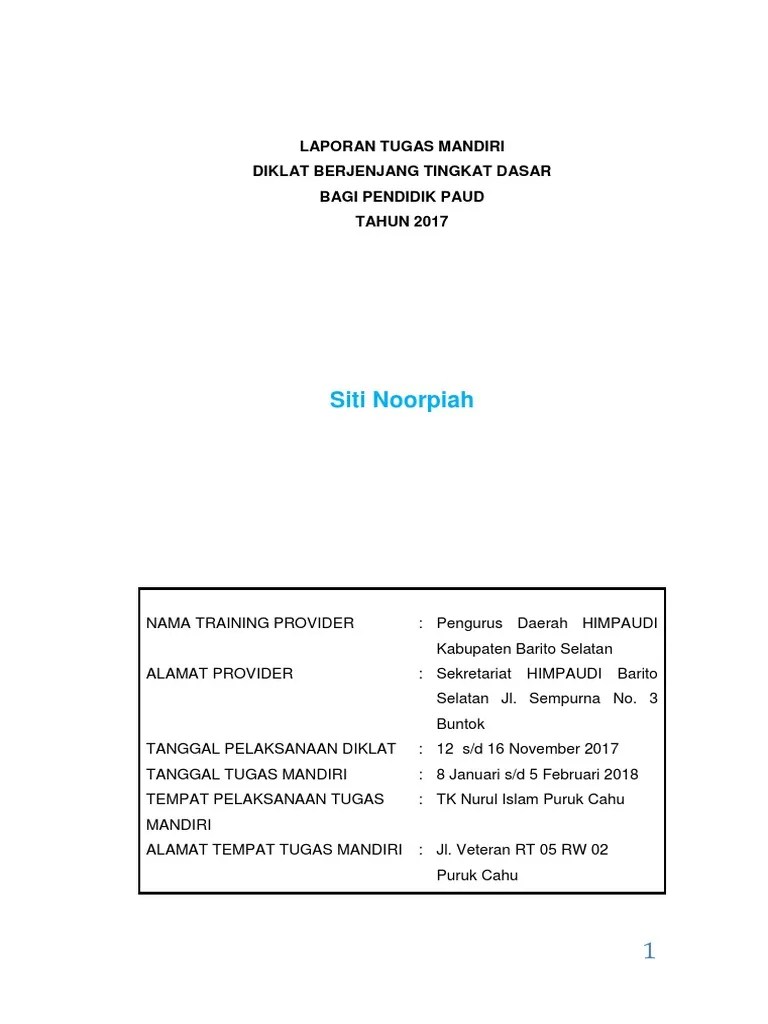 Contoh Laporan Tugas Mandiri Diklat Dasar Paud