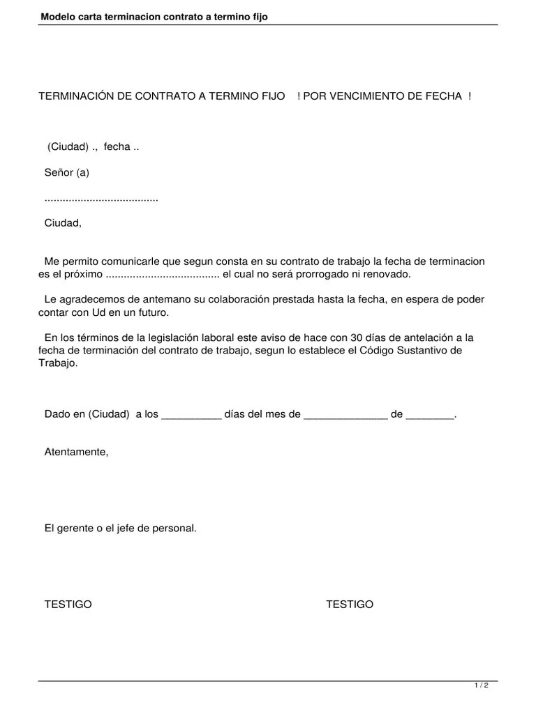 Carta De Aviso De Termino De Contrato Laboral Financial Report