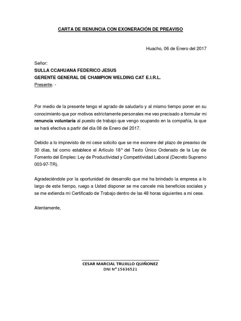 Modelo De Carta De Preaviso De Despido Bolivia Financial Report