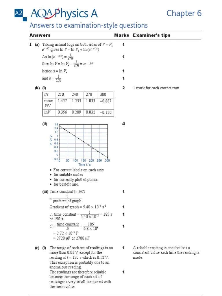 Aqa Physics Gcse Exam Style Questions P4 Electric Circuits Answers