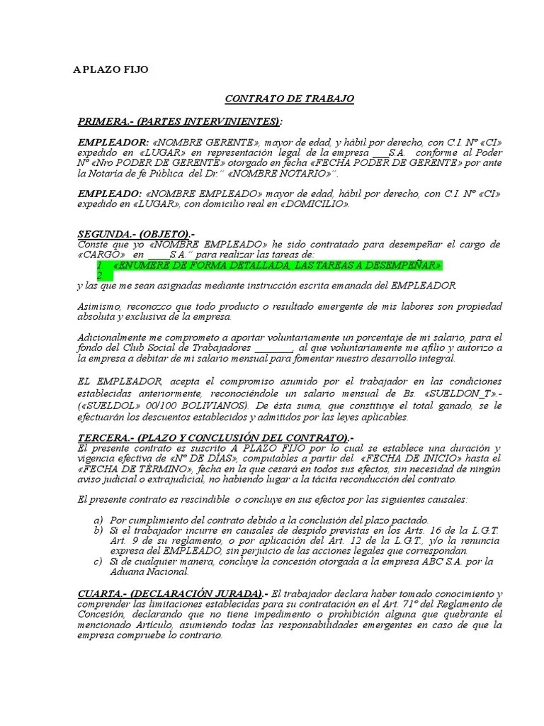 Modelo De Contrato Laboral A Plazo Fijo Peru Financial Report