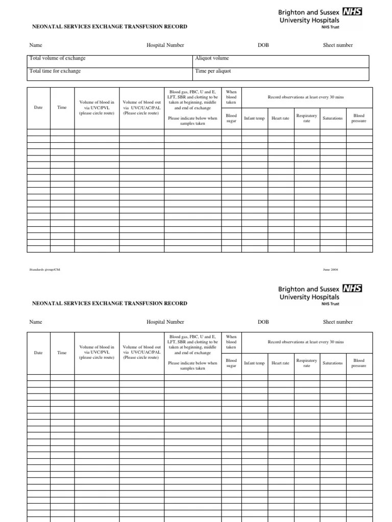 Blood Transfusion Monitoring Chart Pdf