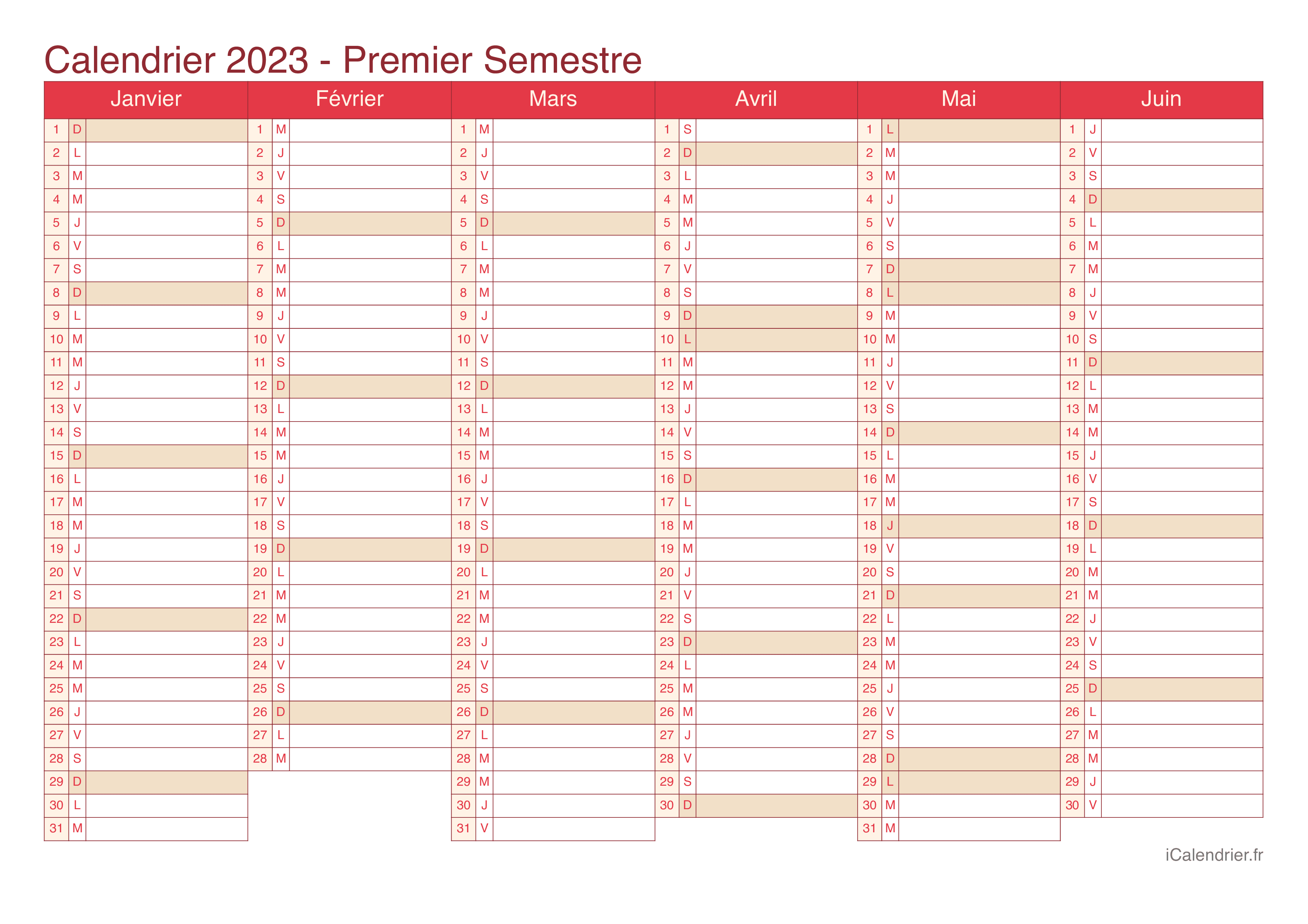 Calendrier 2023 Semestre À Remplir Get Calendrier 2023 Update