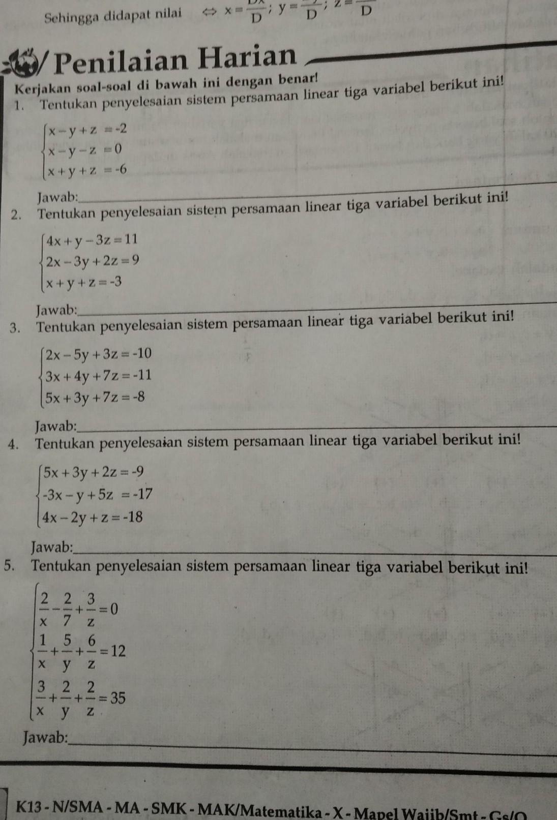 Sistem Persamaan Linear Tiga Variabel Ciri Komponen Metode