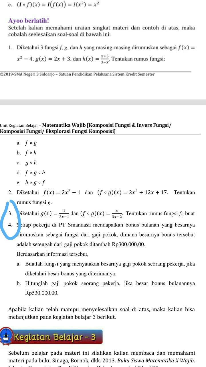 Contoh Soal Menentukan Nilai Fungsi Komposisi Solusi