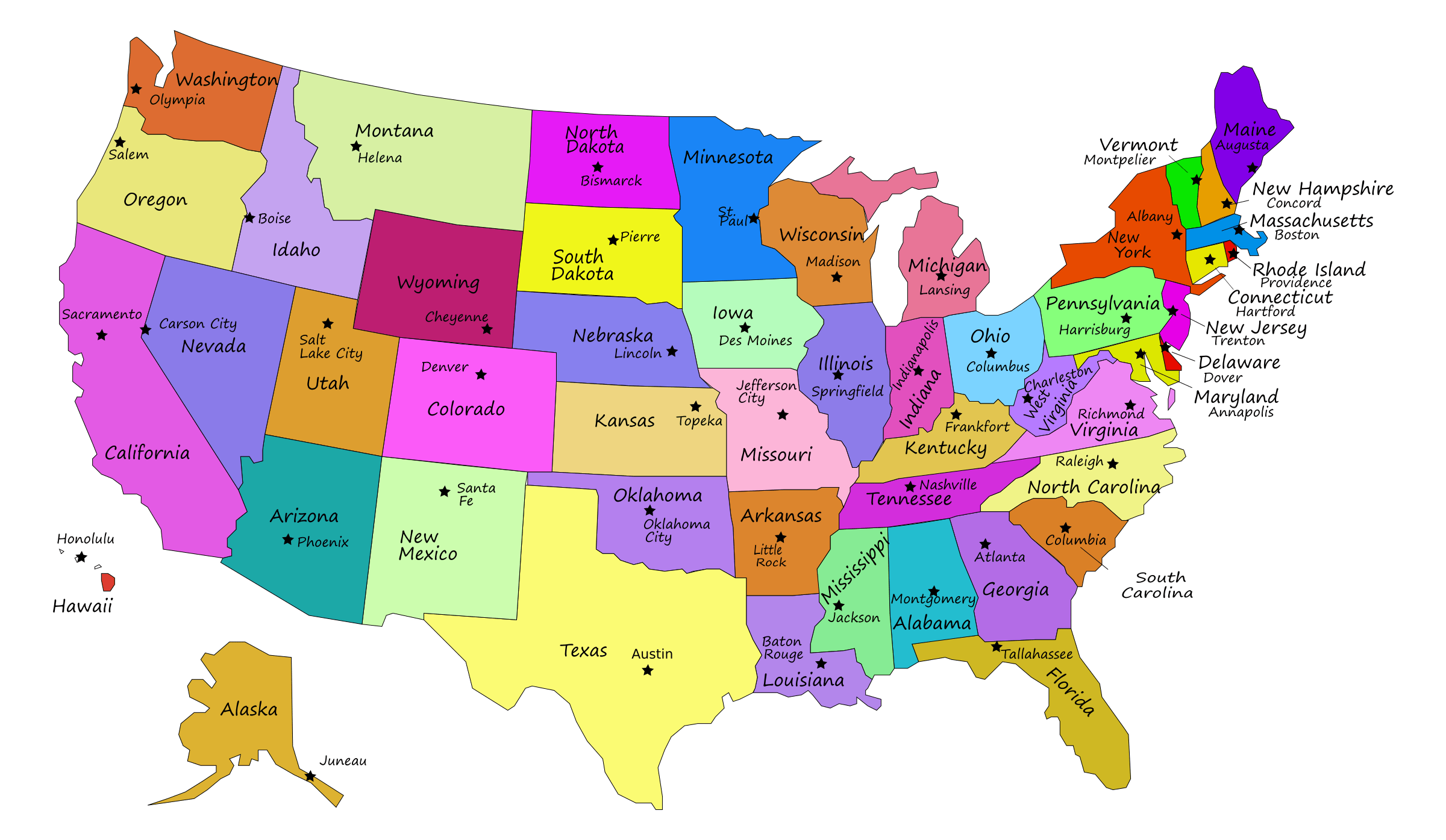 Map Of The United States And Capitals