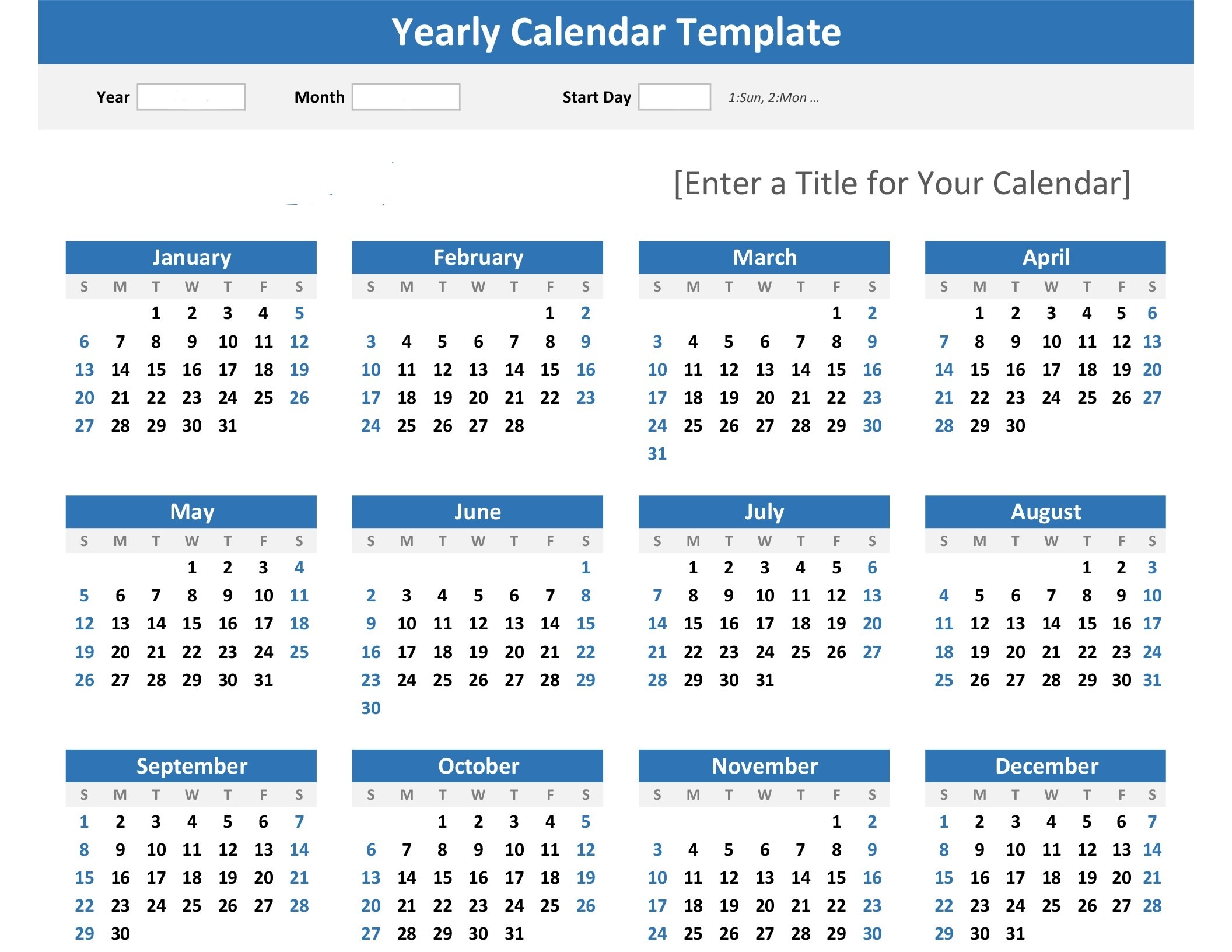 Free Printable Calendar Year At A Glance