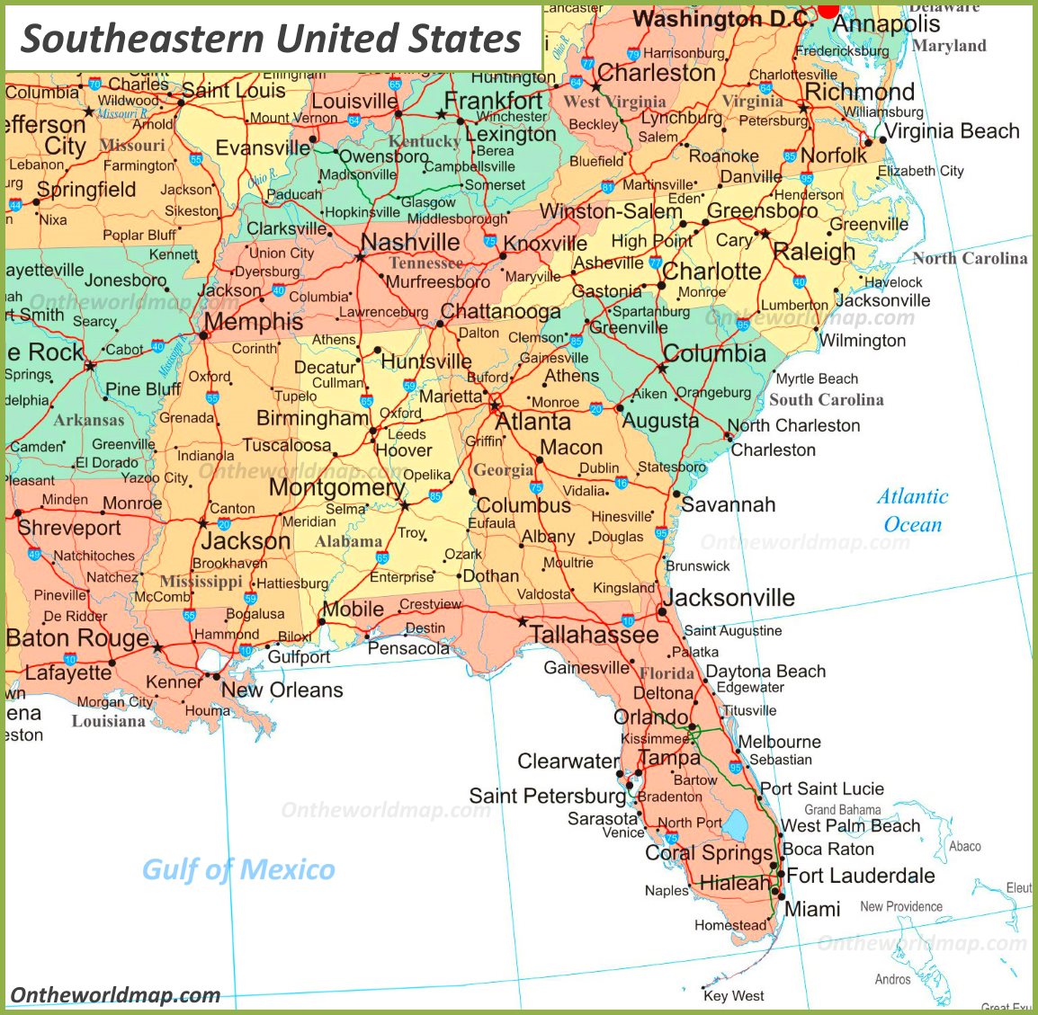 Free Printable Southeast Region States And Capitals Map Printable