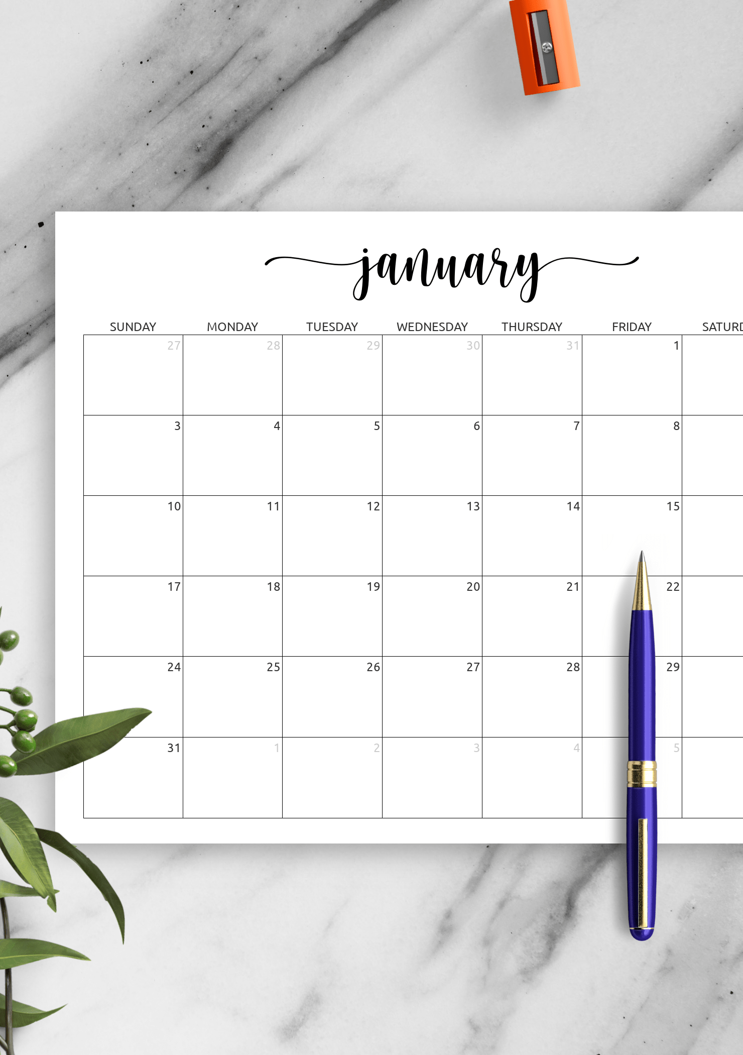 Free Monthly Printable Calendars