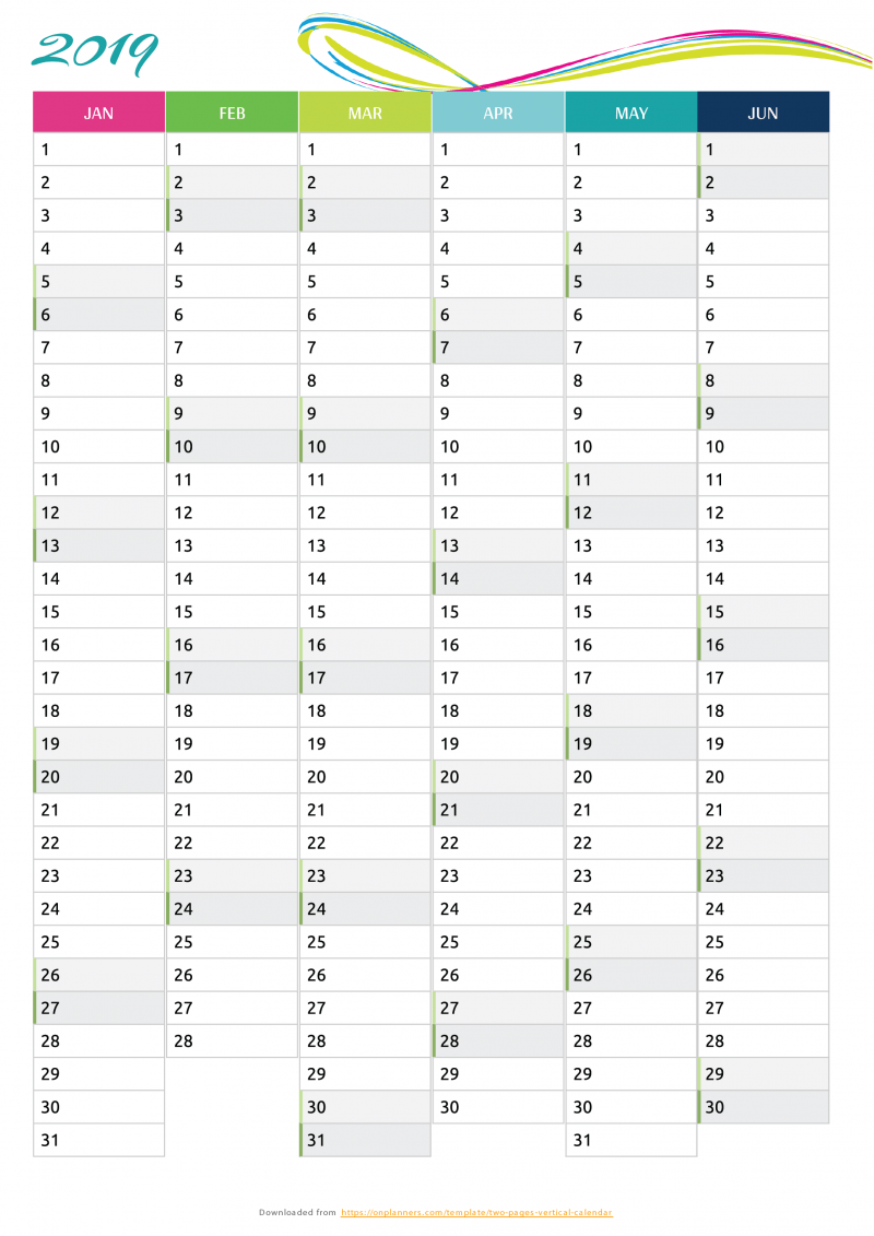 Printable Vertical Calendar