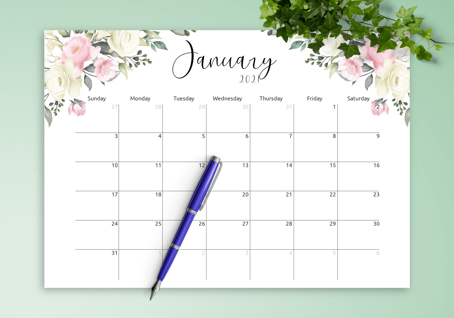 Download Printable Floral Design Monthly Calendar Pdf Download Gambaran