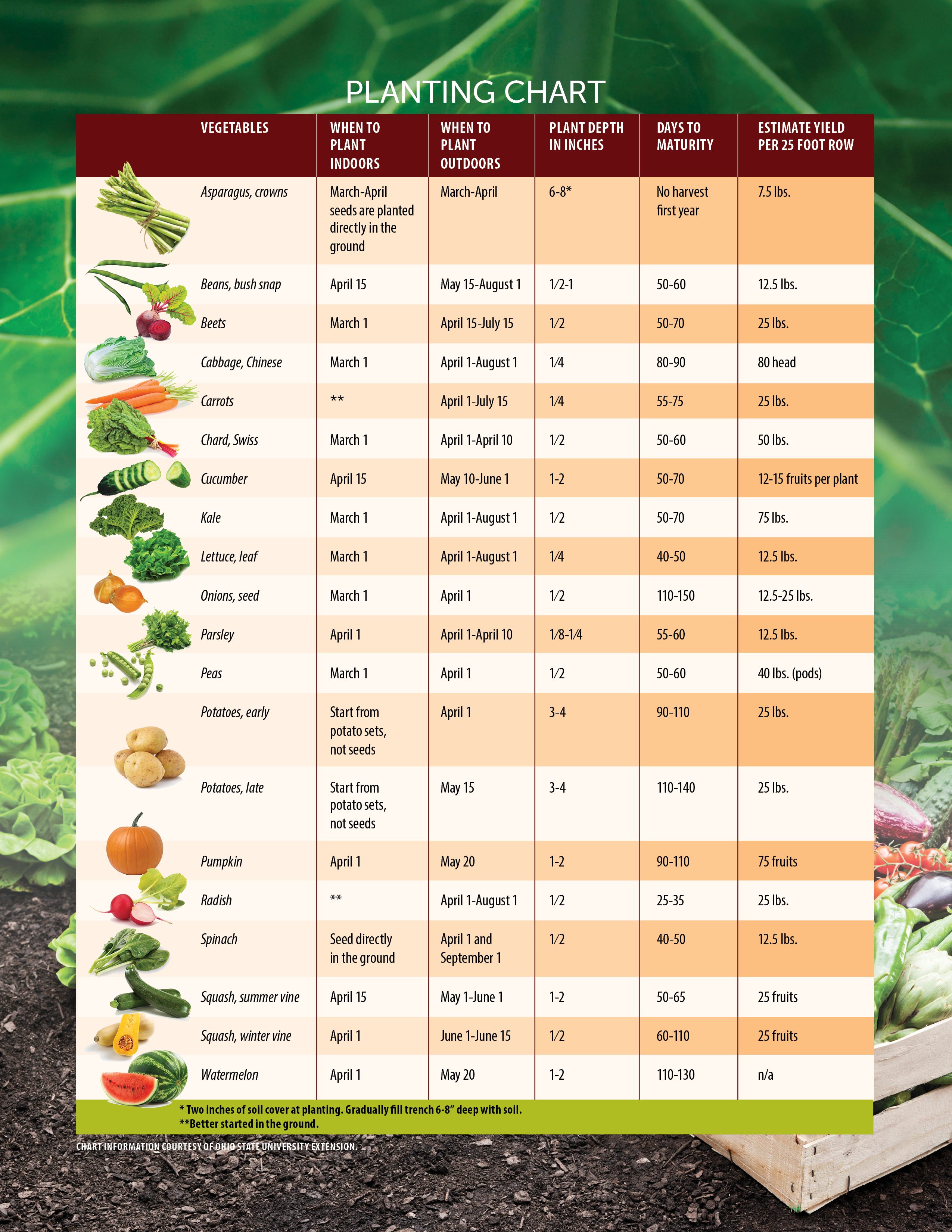 Printable Planting Chart For Vegetables