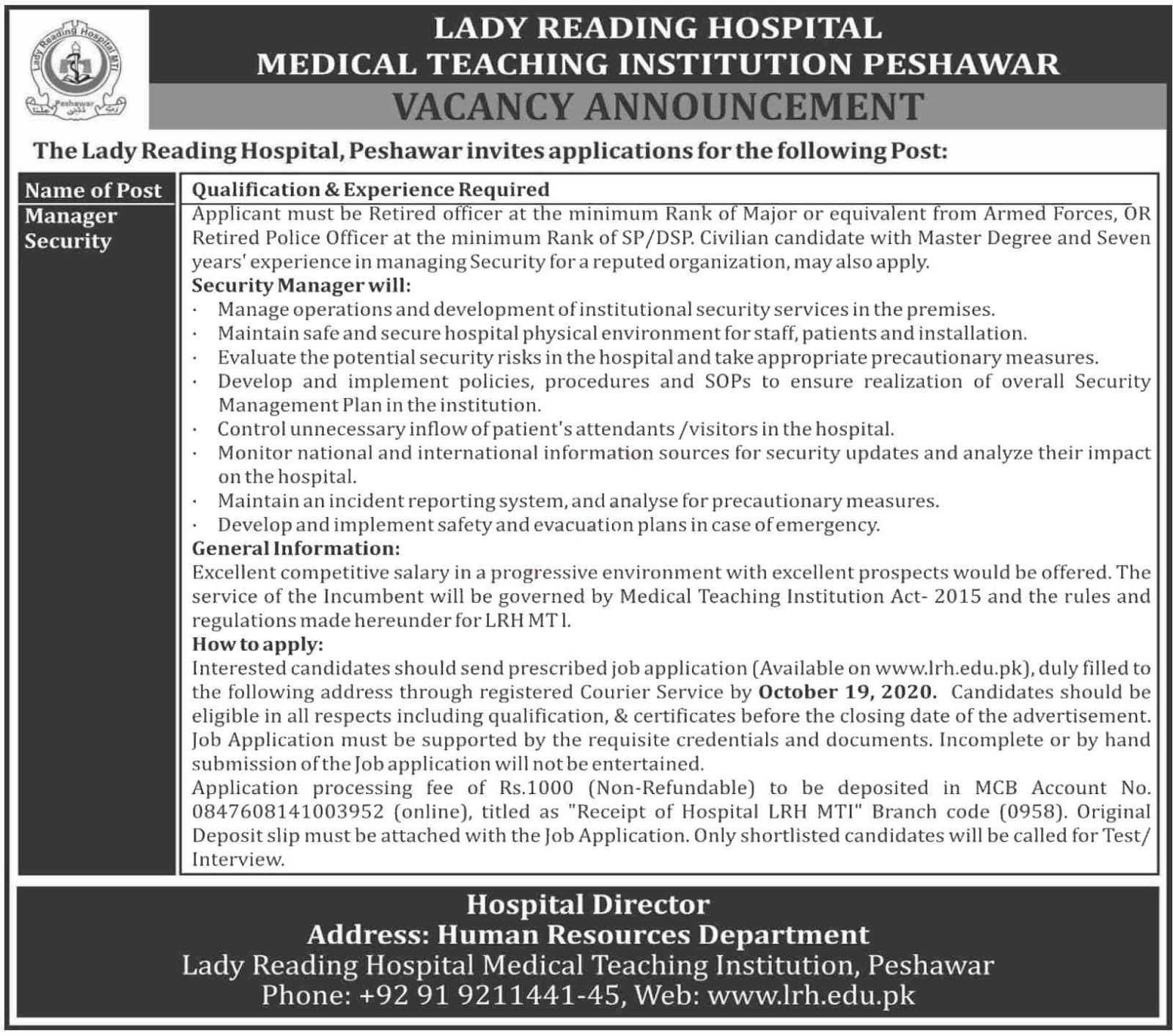 Lrh Mti Peshawar Jobs 2020 Latest Jobs In Pakistan