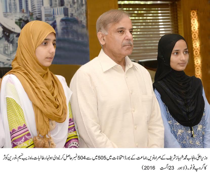 Cm Punjab Shahbaz Sharif Met Students Naurin Kausar And Mahzeb Nasim