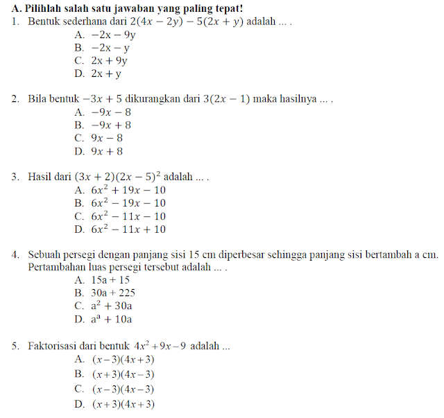 Soal Matematika Kelas 7 Dan Kunci Jawaban Ilmu