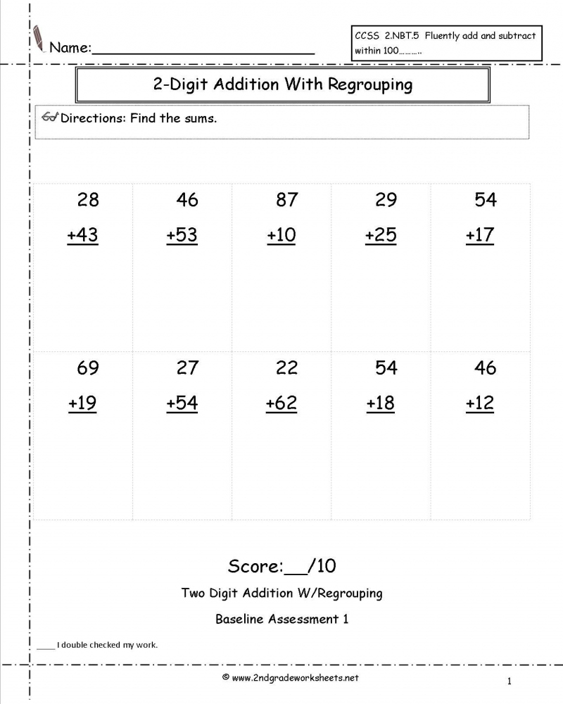 Printable 2 Digit Addition With Regrouping