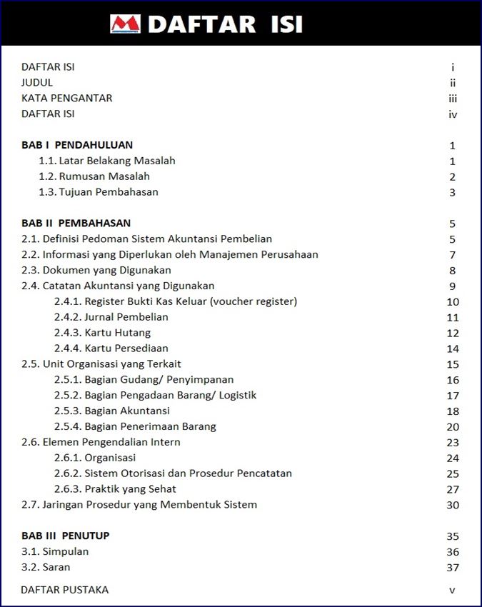 Contoh Daftar Isi Buku Laporan Makalah Proposal Skripsi