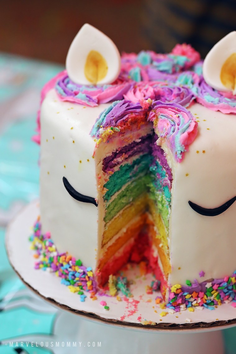 Diy Rainbow Unicorn Cake Haleys 6th Birthday Party Marvelous Mommy