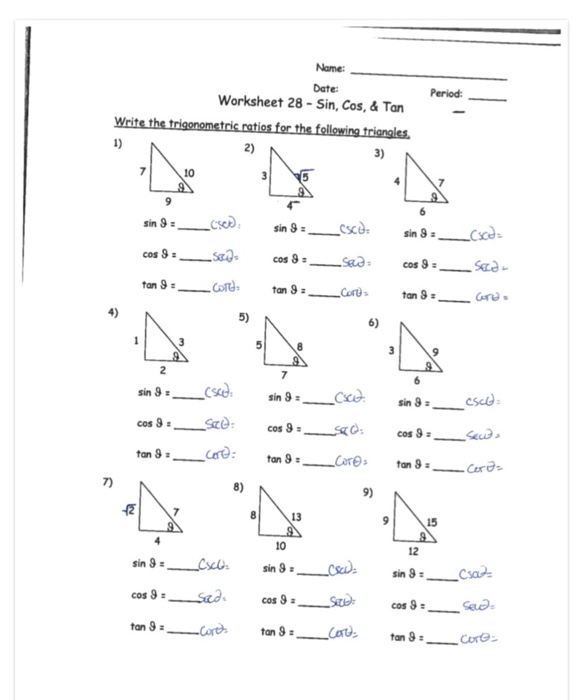 Sine Cosine Tangent Worksheet Printable Calendars At A Glance