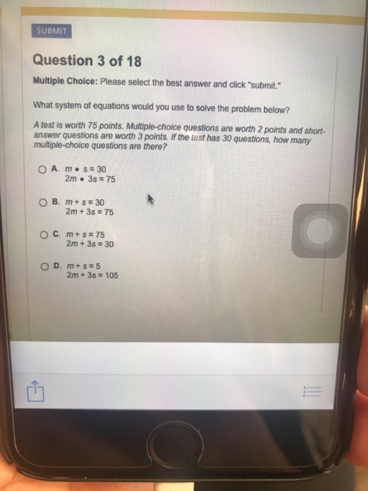 System Of Equations Test Multiple Choice Tessshebaylo