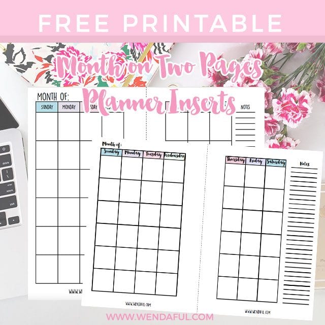 Free Undated Month On Two Pages Planner Inserts Wendaful Planning