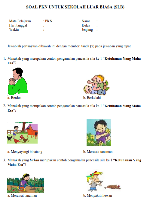 Soal Pkn Kelas 1 Sd Tentang Pancasila Satu Trik