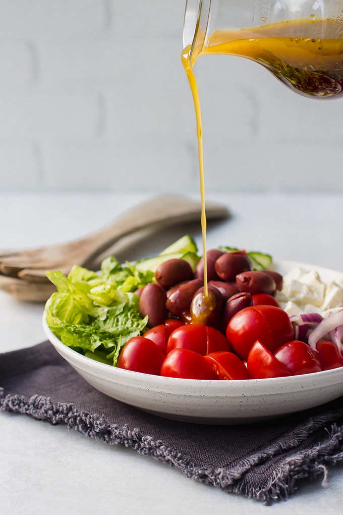 Simple Greek Salad And Dressing Nourish And Fete