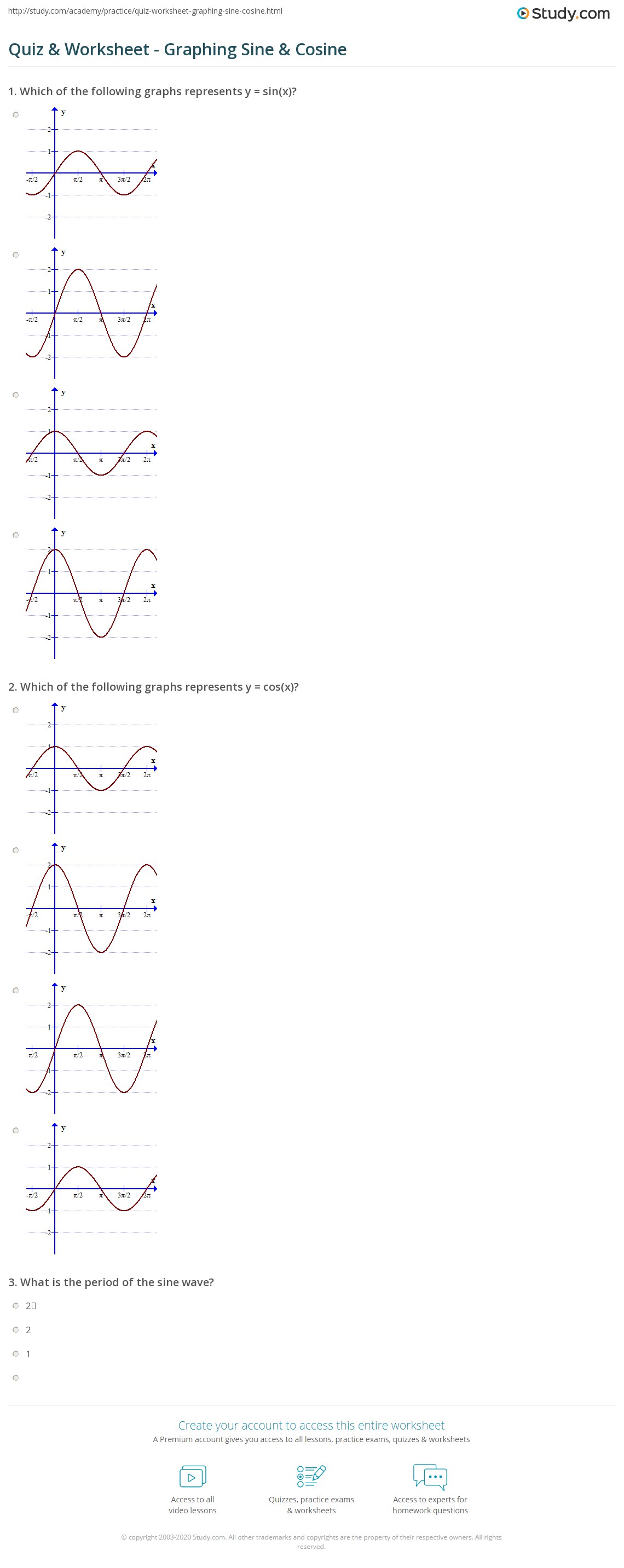 Graphs Of Sine And Cosine Functions Worksheet Martin Lindelof