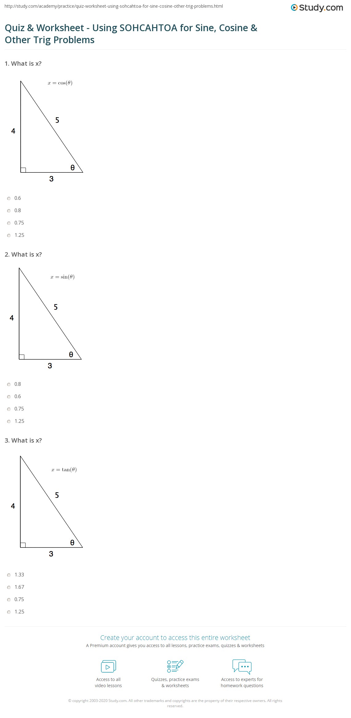 Sine Cosine Tangent Practice Worksheets