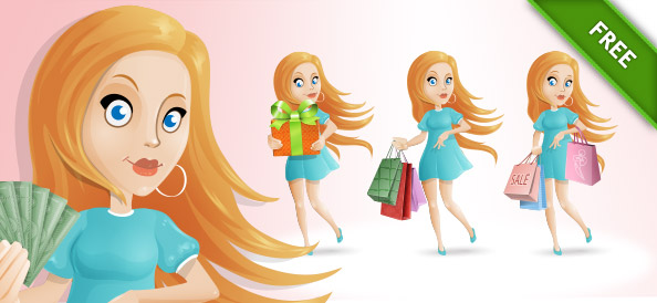 Free Shopping Girl Vector Character Set Vector Characters