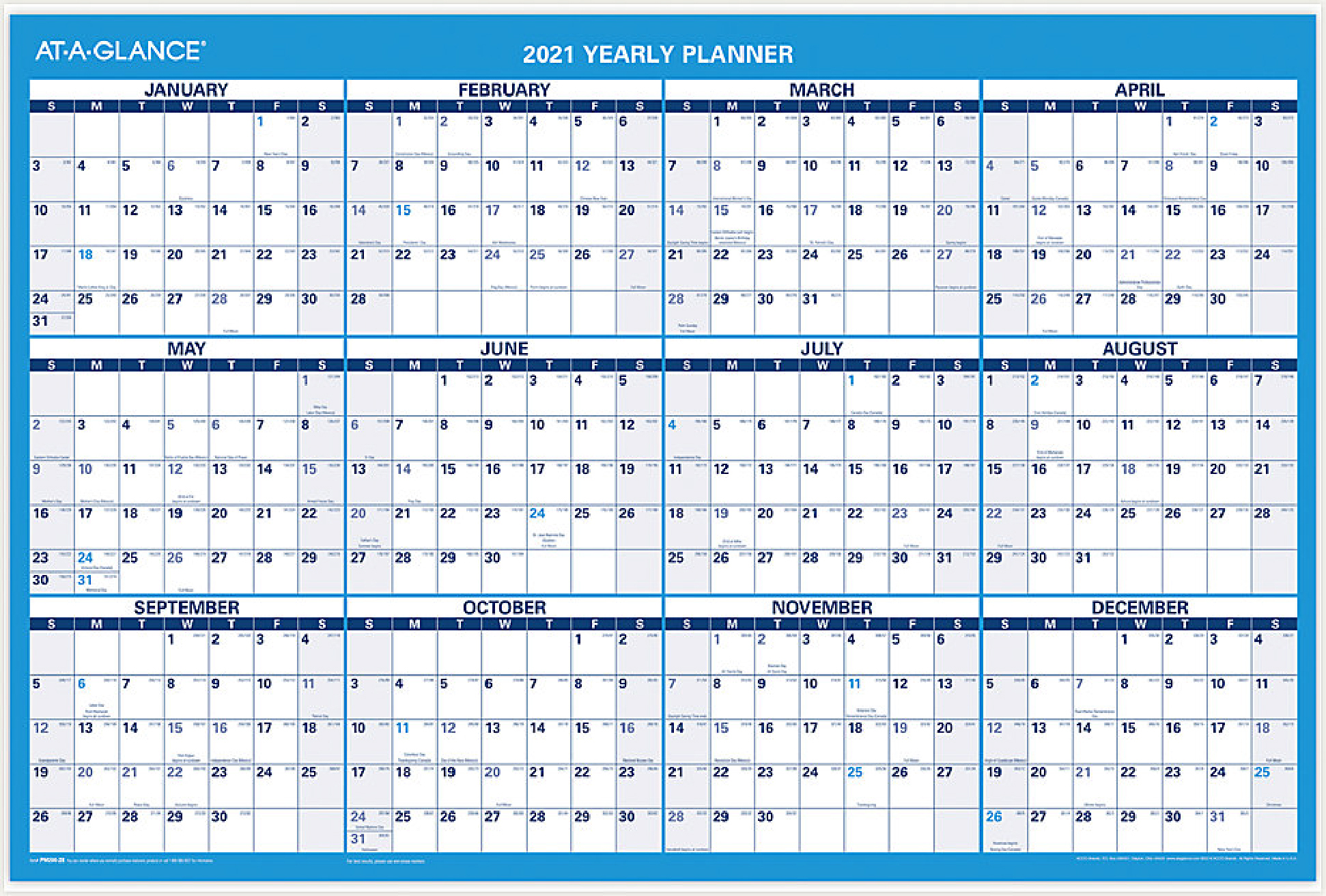 2021 Calendar At A Glance Free Letter Templates