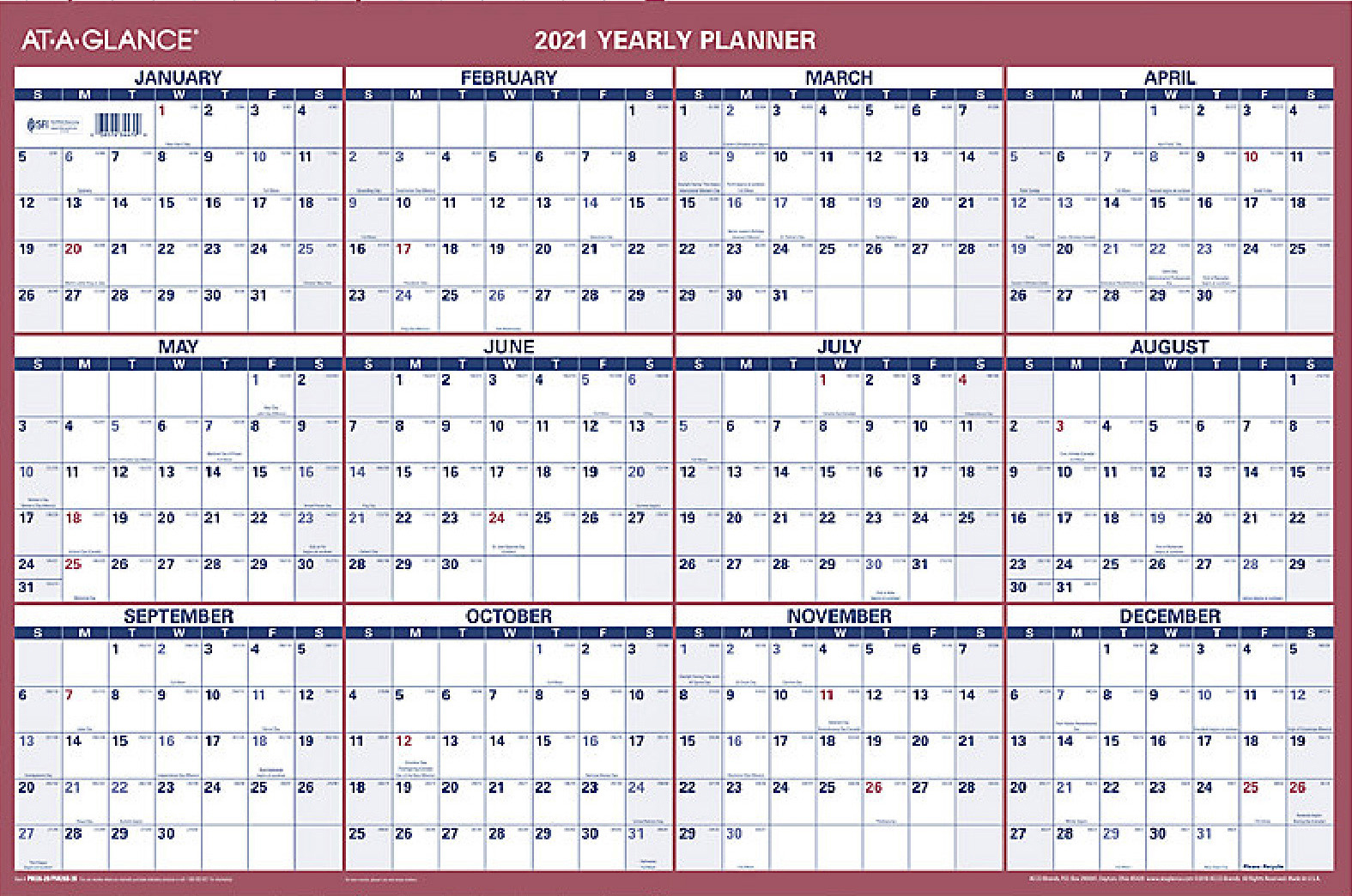 Year At A Glance Calendar 2021 Year At A Glance Free Printable Krafty