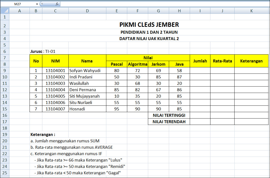 Contoh Soal Excel Dan Jawaban Nya