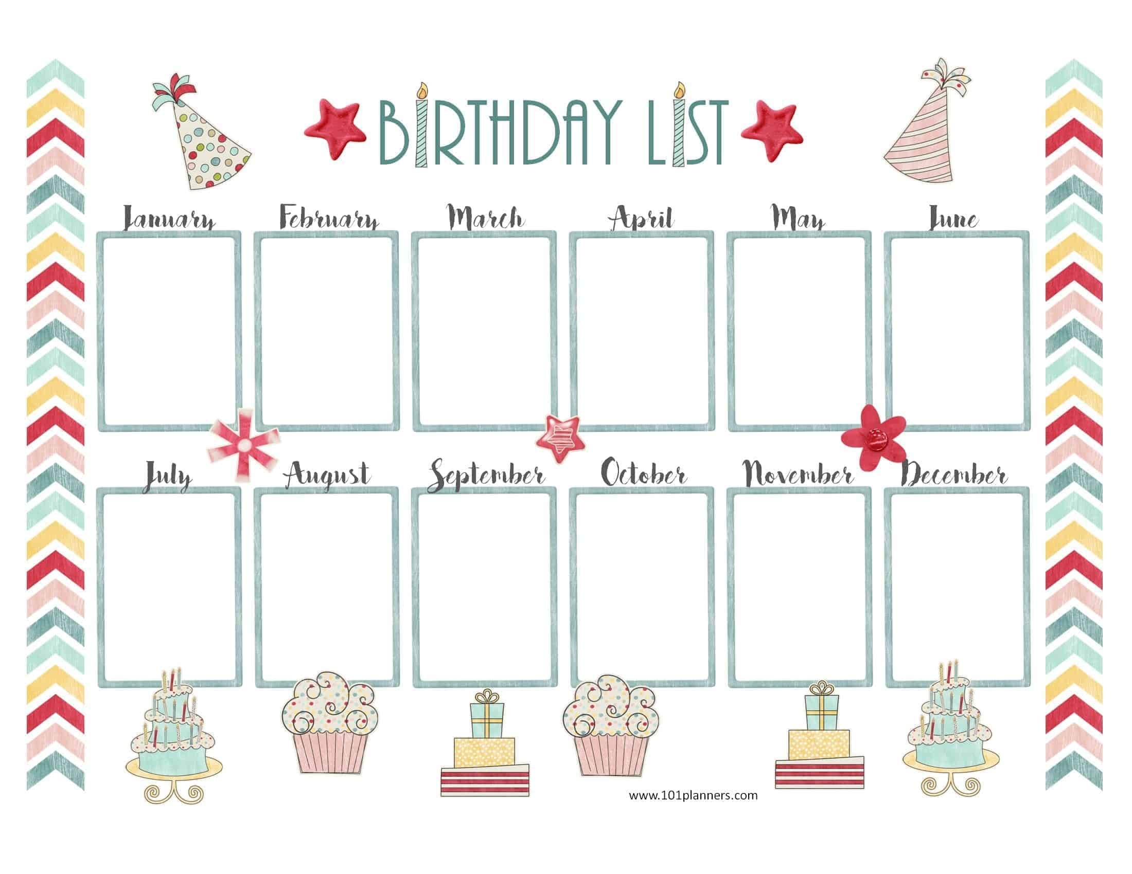 Birthday Calendar Printable