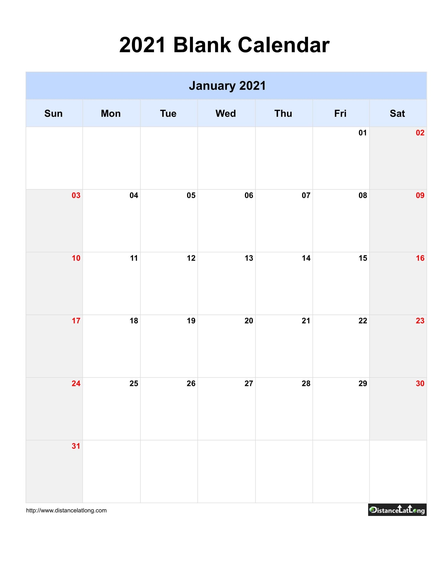 Blank Calendar 2021 Printable Word Searches