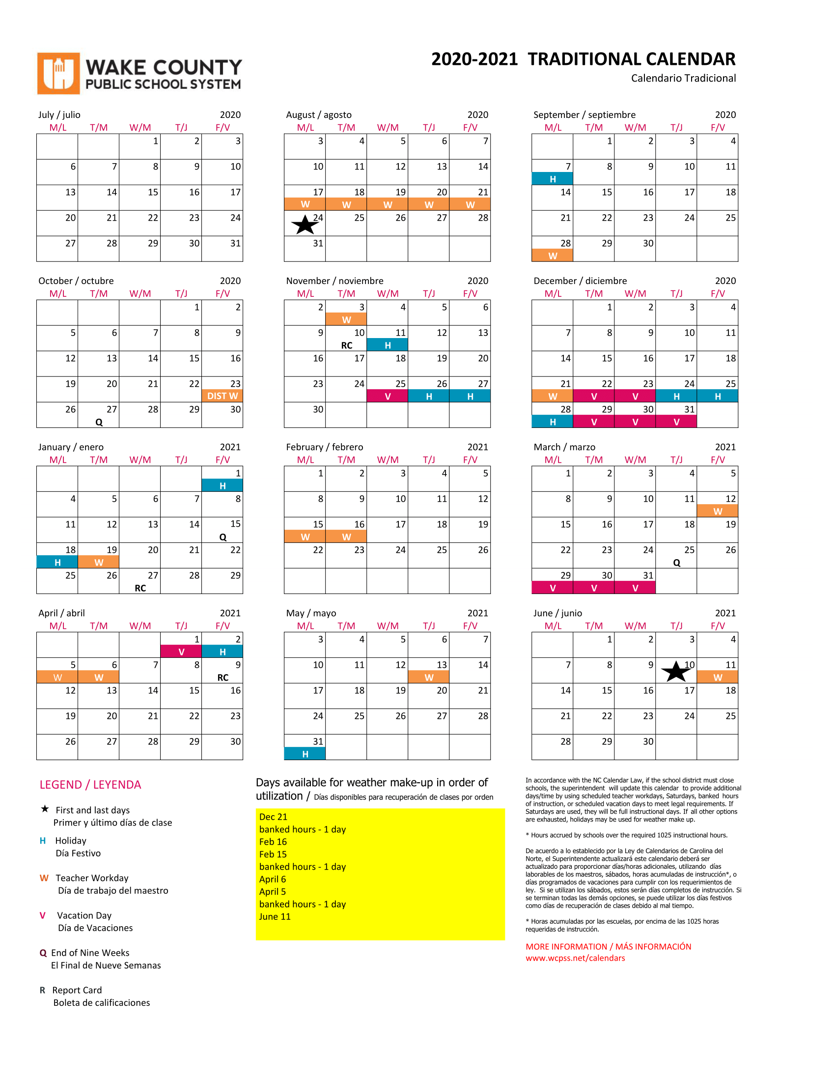 Wcpss Year Round Calendar