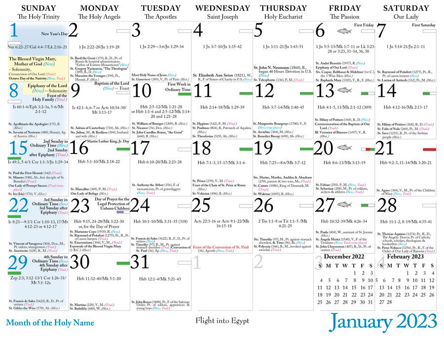 Catholic Calendar 2023 Printable