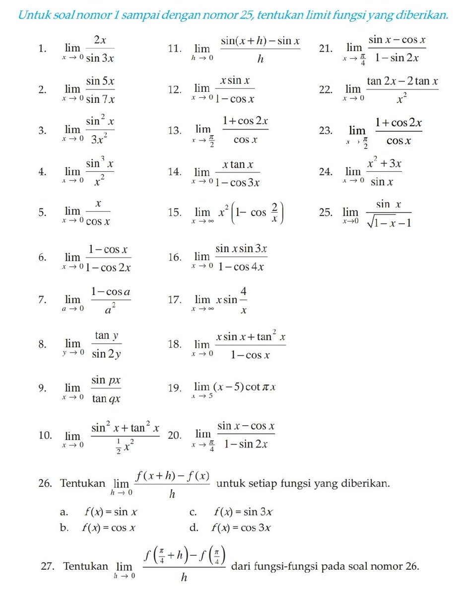 Materi Matematika Peminatan Kelas 12 Limit Fungsi Trigonometri Sinau