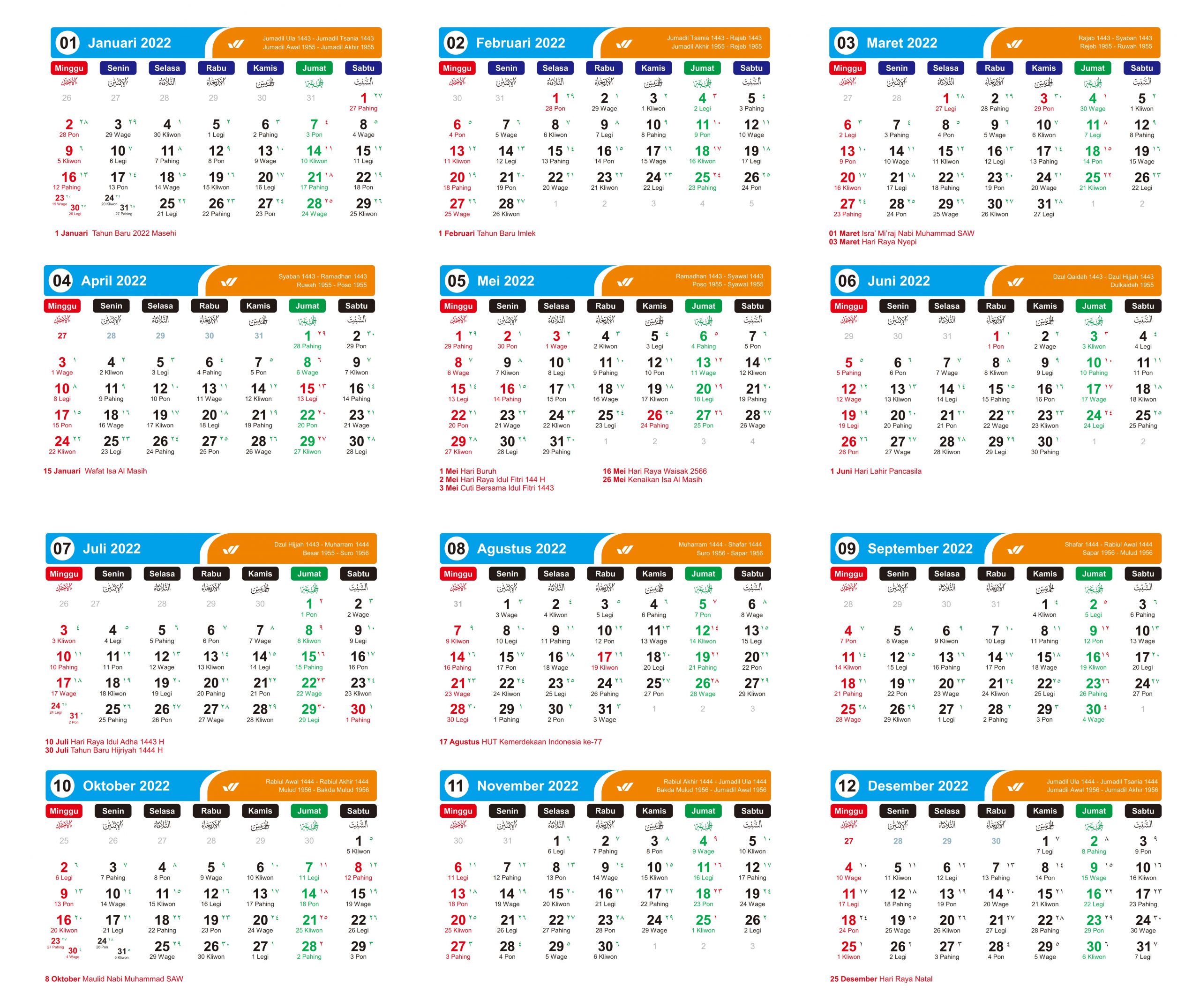 Template Kalender 2022 Gratis Lengkap Percetakan Diandra I Cetak Buku