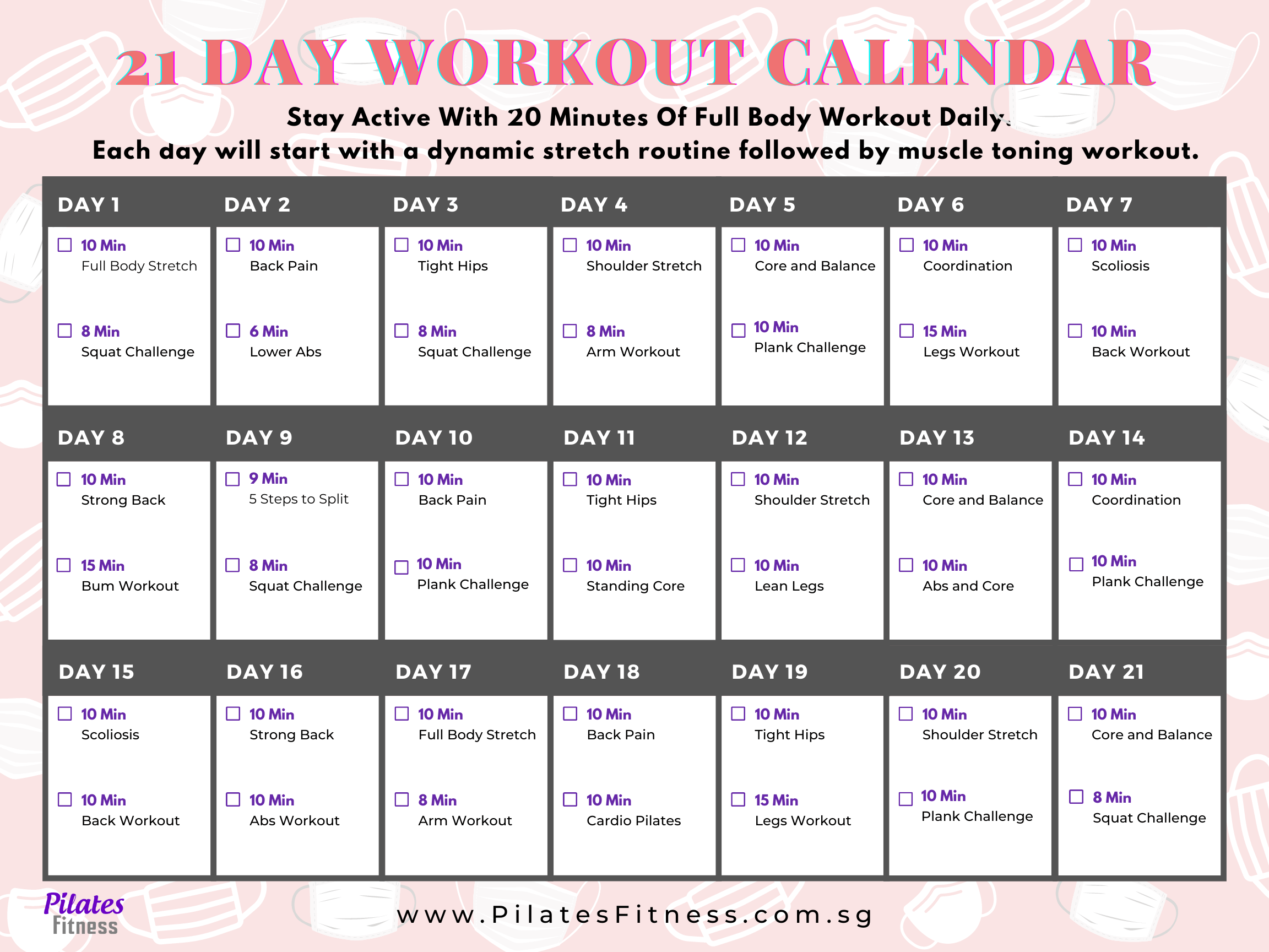 Calendar Of Daily Wall Pilates Exercises