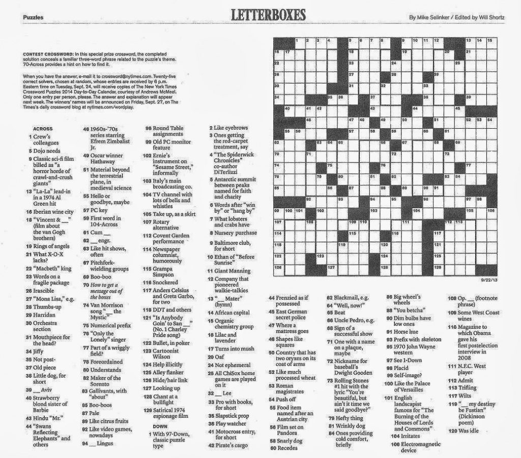 Free Printable New York Times Crossword