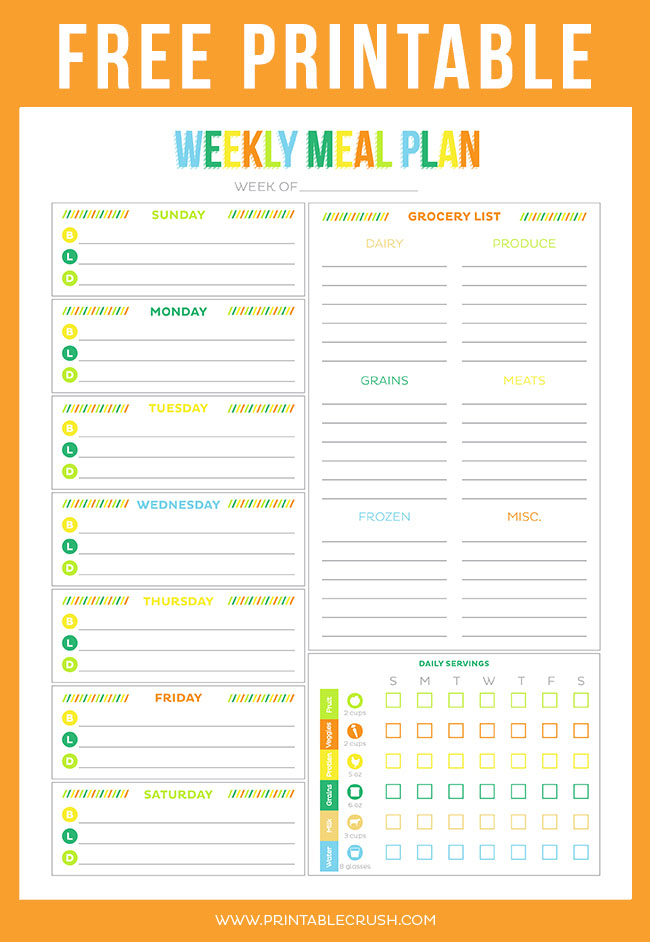 Free Printable Weekly Meal Planner Printable Crush