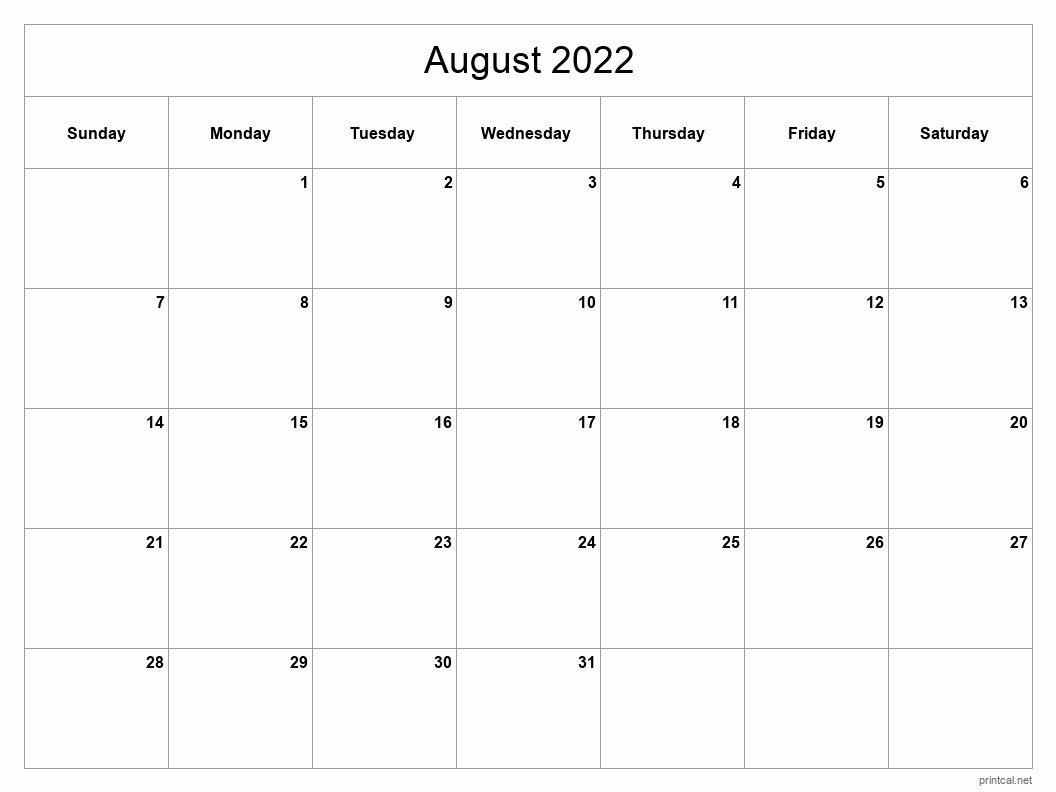 Blank 2022 August Calendar Printable Word Searches