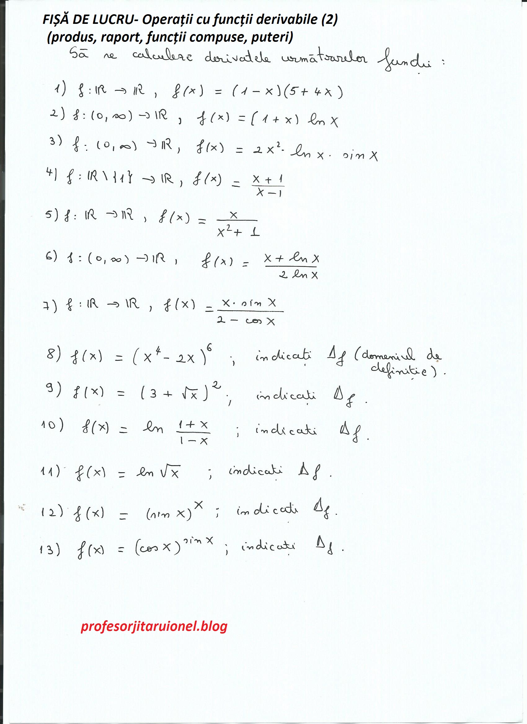 Derivarea Produsului Raportului Puterilor De Functii Derivarea