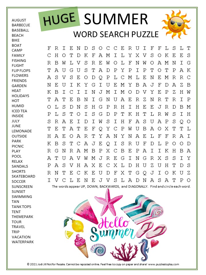 Printable Summer Word Searches